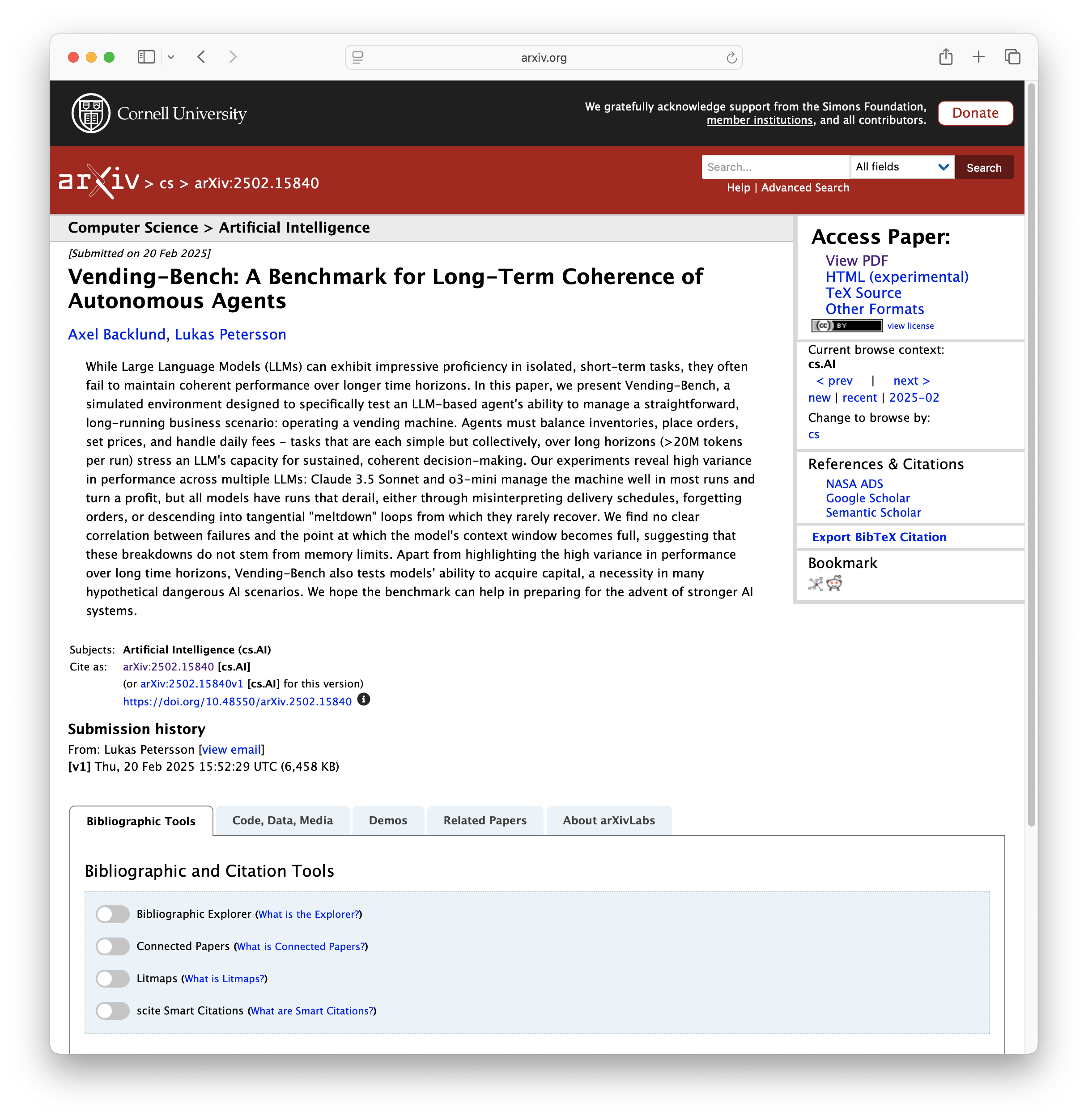 Vending-Bench: A Benchmark for Long-Term Coherence of Autonomous Agents ...